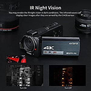 ORDRO 4K Camcorder Video Camera New 1080P 60FPS 30X Digital Zoom Vlog Camera IR Night Vision WiFi Camcorder with Mic, Wide Angle Lens, Handheld Holder, 64GB SD Card