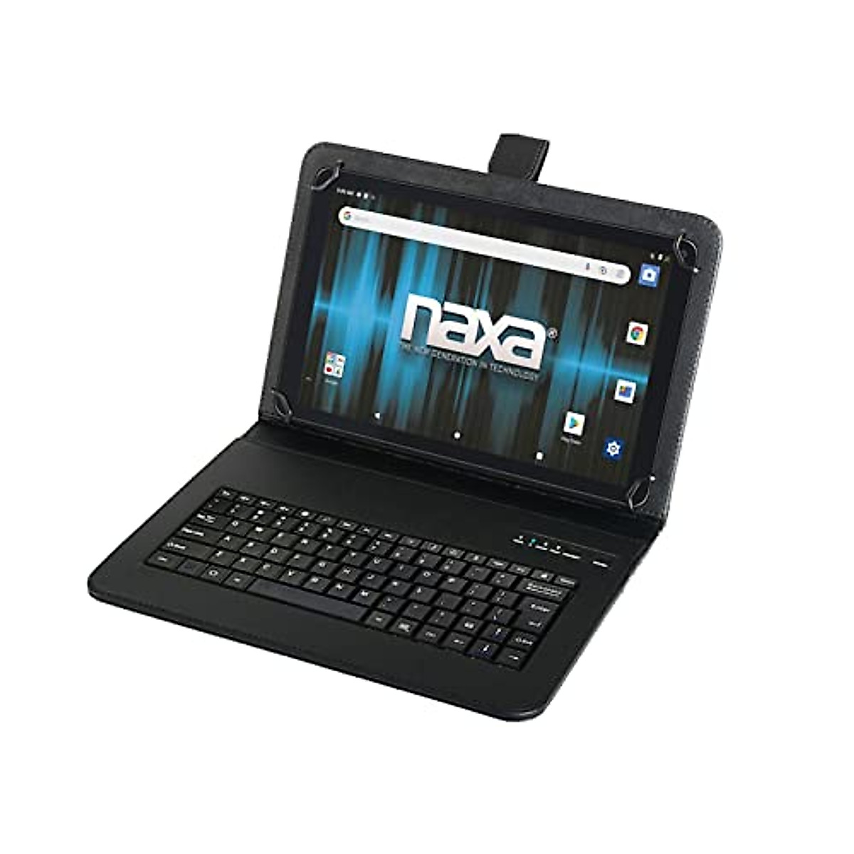 Naxa NID-1021 Core Android 11 Tablet with 10.1” HD IPS Screen and USB Keyboard Case, 1.6 GHz Quad Core Processor, 2GB Ram, 16GB Storage, Front and Rear Cameras, Speaker and Microphone, Black