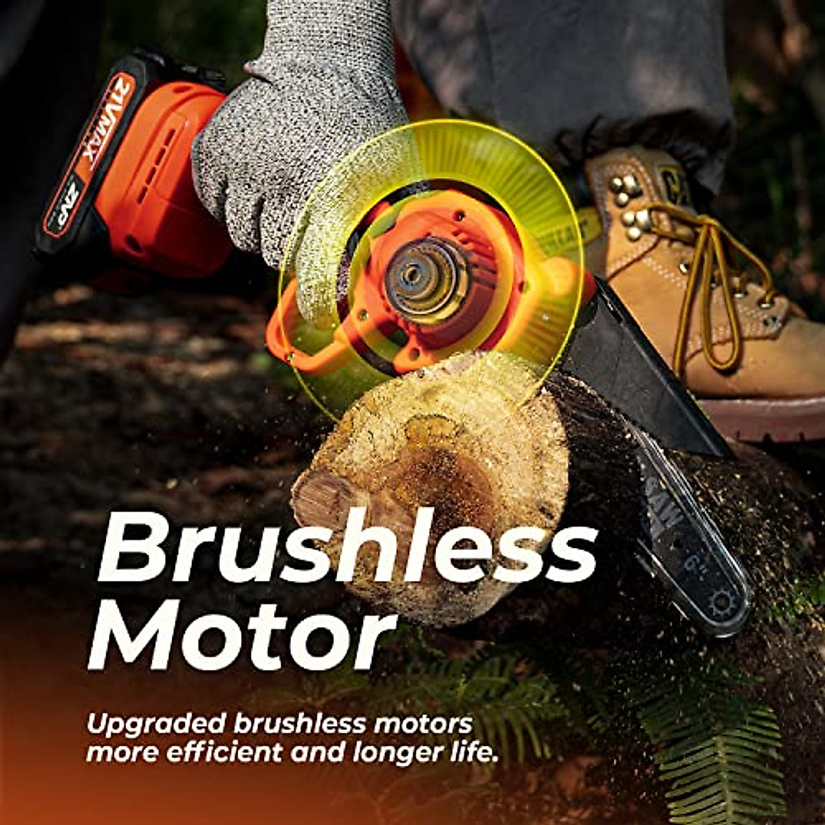 ZNP Mini Chainsaw, 6-Inch Brushless Cordless Chainsaw with 2 Battery, 21V Electric Chainsaw with Security Lock, Handheld Small Chain Saw for Tree Pruning, Gardening, Wood Cutting