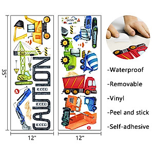 Mfault Baby Boys Construction Caution Vehicle Wall Decals Stickers, Large Trucks Tractor Excavator City Nursery Playroom Decorations Kids Room Art, Classroom Bedroom Home Decor Birthday Gift