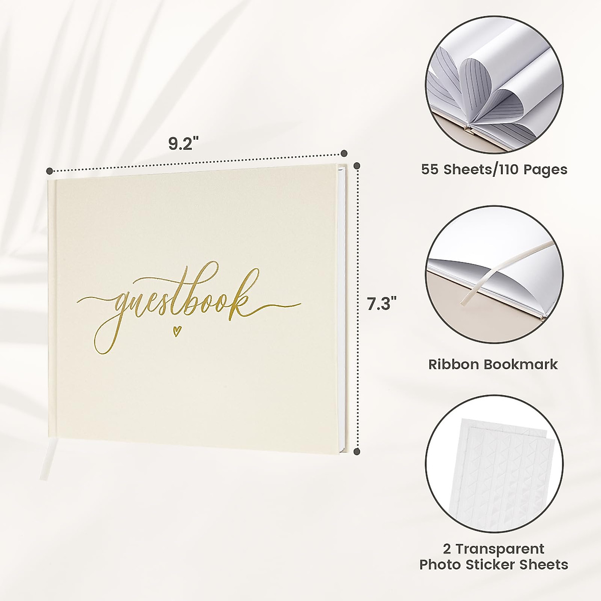 Elegant Guest Book - Polaroid Guest Book for Special Events, 9.2'' x 7.3'', 55 Sheets/110 Pages, Photo Guest Book with Inner Pocket, 2 Photo Sticker Sheets, 110 Pages for Sign in and Photos