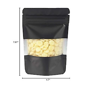 PABCK 100 Pcs 4.7x7.87 inch Matte Black Resealable Stand Up Bags with Window Heat Seal Bulk Food Storage Packaging Foil Pouches