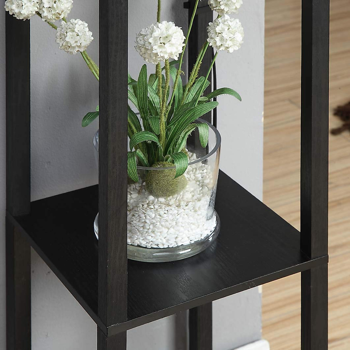 Floor Lamp with Shelves -Shelf Floor Lamp with 2 USB Charging Ports & Electric Outlet - Tall & Narrow Tower Nightstand for Living Room & Bedroom - Modern, Asian End Table with Light Attached