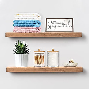 SGHUO Bamboo Bathroom Accessories Sets of 4, Soap Dispenser, 2 Qtip Holder Jars, Toothbrush Holder, Bathroom, Boho Decor