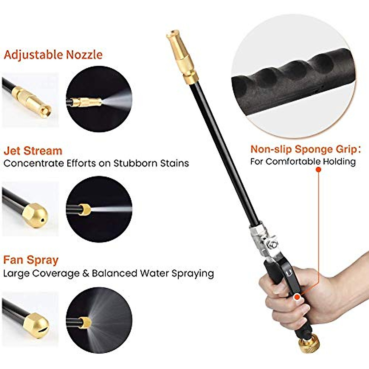 Portable Hydro Jet High Pressure Power Washer Gun Pressure Washer Wand Extension, Hydrojet Pressure Washer Gun with 3 Hose Nozzles - High Pressure Hose Attachment for Garden Hose and Car Washing