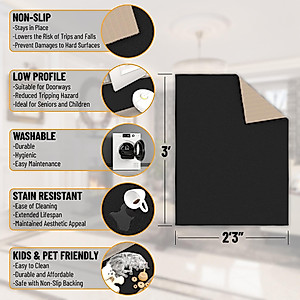 Ottomanson Ottohome Collection Non-Slip Rubberback Modern Solid Design 2x3 Indoor Area Rug/Entryway Mat, 2'3" x 3', Black