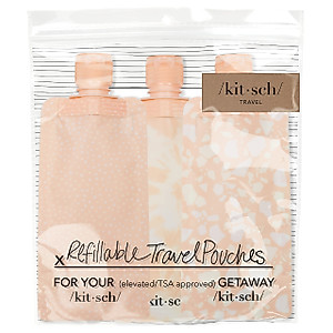Kitsch Travel Containers - Leak Proof Refillable Squeeze Pouches | TSA Approved Travel Pouches for Toiletries & Shampoo Travel Container | Travel Liquid Container | Travel Tubes, 3oz (Blush)