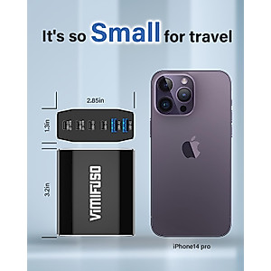 PD3.1 USB C Charger,Dual 65W Port USB C Charging Station,Vimifuso Aluminum Alloy Compact 6 Port USB C Fast Charger for Travel,140W Max Single Port GaN Fast Charger for MacBook Pro/Air M2(Black)