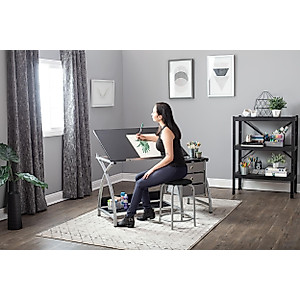 SD STUDIO DESIGNS 2 14 Piece Comet Center Plus, Craft Table and Matching Stool Set with Storage and Adjustable Top, 50x23.75x29.5 inches, Silver/Black