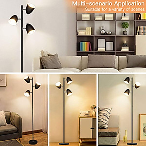 DLLT Tree Floor Lamp for Living Room, 3-Light Standing Lamp, Modern Reading Floor Lamp with Adjustable Metal Heads, Black Pole Tall Floor Light for Bedroom Office, E26 Base (LED Bulbs Included)