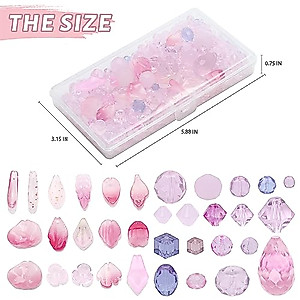 YUANZHIRUN Assorted Glass Beads for Jewelry Making, Half Pound Crystal Beads Bracelet Making Kit, Including Over 10 Shaped Glass Beads, Bicone Crystal Beads for DIY Crafts Necklaces (Pink Series)