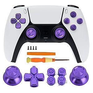 TOMSIN Metal Buttons Replacement Kit for PS5 Controller – Aluminum Thumbsticks & O X Square Triangle & Dpad Buttons Accessories Compatible with PlayStation 5 DS Controller (Metal Purple)
