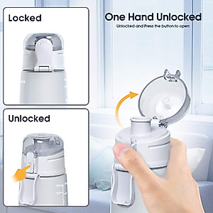 Y&3 32oz Motivational Fitness Sports Water Bottle With Time Marker, BPA Free Tritan Plastic, Leakproof Flip Top, For Gym, Outdoor, Office Work (Frosted Gray, 32oz)