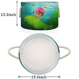 Easter Bunny Rabbit Eggs (9) Large Round Baskets for Storage Laundry Baskets with Handles Blanket Storage Basket for Bathroom Shelves Bins for Organizing Nursery Hamper Girl Boy