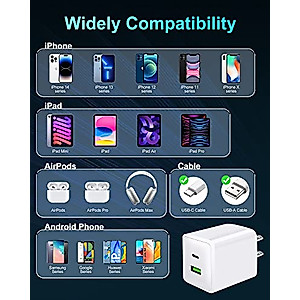 2 Pack USB C Wall Charger, PLSFLICK 20W Dual Port Power Delivery Fast Type C Charging Block Plug Adapter for iPhone 14 13 12 Pro Max Mini XR XS SE, Ipad, Airpods, Samsung Galaxy(White)