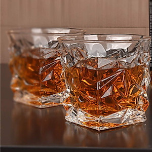 Vaci Crystal Whiskey Glasses – Set of 2 Bourbon Glasses, Tumblers for Drinking Scotch, Cognac, Irish Whisky, Large 10oz Premium Lead-Free with Stainless Steel Flasks, Cups, Luxury Gift Box