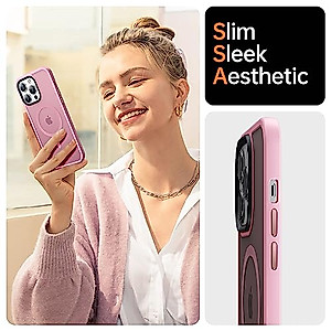 Maozis Strong Magnetic Designed for iPhone 13 Pro Max Case [Compatible with Magsafe][Military Grade Drop Protection] Protective Shockproof Translucent Matte Slim Phone Case for iPhone 13 Pro Max, Pink