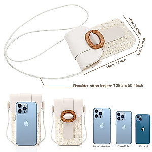 Soleebee Boho One Shoulder Crossbody Phone Bag Small Shoulder Bag Mini Wallet for Women Storage Bag Woven Leather Trim Phone Bag, Oval