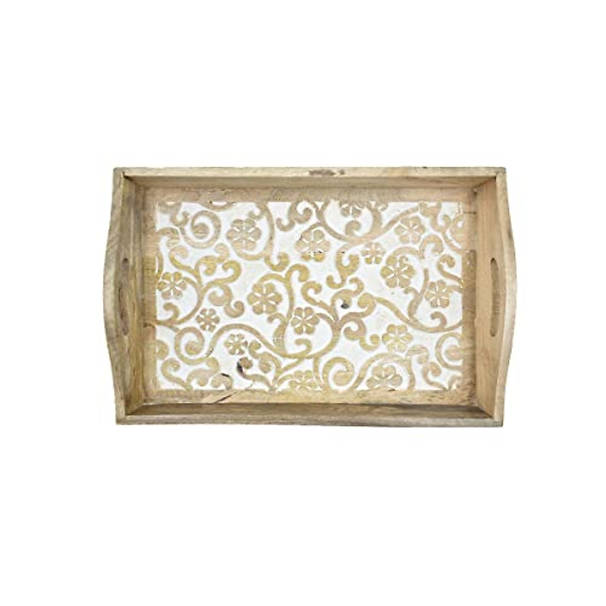 Hand Carved Wooden Breakfast Serving Tray with Handle for Breakfast Tea Snack Dessert | Kitchen Dining Serve-Ware Accessories | 15 x 10 Inches | 2048