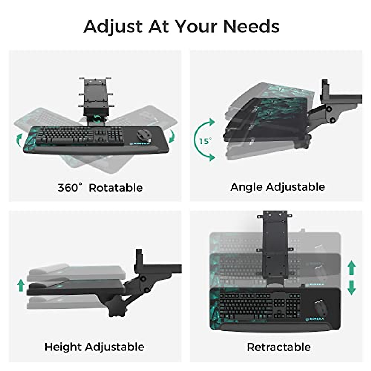 EUREKA ERGONOMIC Height Adjustable Mouse & Keyboard Tray Under Desk with Height Adjustable Computer Tower Stand for Home Office Gaming