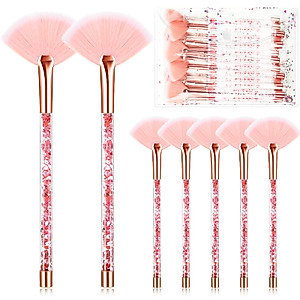 12 Pcs Fan Brushes for Facial Mask Brushes with Glitter Quicksand Handle Cosmetic Facial Fan Brushes Soft Facial Mask Brush Applicator Facial Peel Applicator Face Mask Tools with Pouch (Pink)