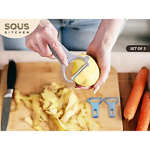 Sous Kitchen Veggie Peeler Julienne Peeler & Fruit Peeler Set of 3 - Vegetable Peelers for Kitchen - Potatoes Peeler With Sharp Peeler Blades - Speed Peeler With Ergonomic Handles & Swivel Blades