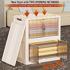 102 Qt Large Storage Bin with Lid 【Double-Opening Doors】Plastic Storage Organizer for Living Room Bedroom & Toy Room, Foldable Stackable Toy Storage Box, Containers for House Organizing, 2 Tier