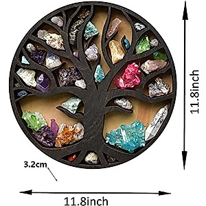 Crystal Shelf Display Crescent Moon Rack Witchy Crystal Holder for Stones Essential Oils Essentials Shelves Wall Decor Rustic Wooden Display Boho Meditation Home Decor (Model8 -Tree)