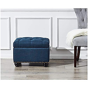 FIRST HILL FHW Storage Ottoman, Blue Linen