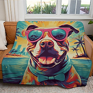Pitbull Blanket Queen Size - Customized Lightweight 3D Print Dog Blanket for Bed Couch Sofa Chair Office Car Travel Microfiber Pitbull Room Decor for Dog Lovers Boys Girls Men Women Teens Kids