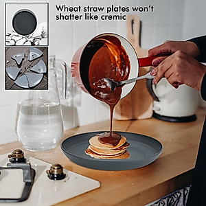 PYRMONT Dinner Plates Set of 8 Unbreakable Wheat Straw Plates 10-inch Large Plates Plastic Plates Reusable Dishwasher and Microwave Safe Unbreakable Plates for Kids (Grey Stone)