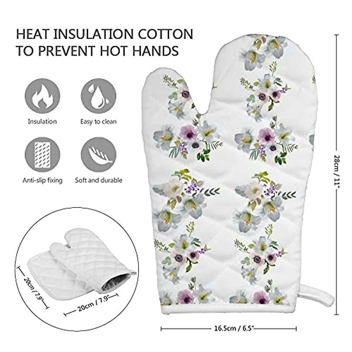 Rifle Paper Co. English Garden Vines Cream Cute Oven Mitts and Pot Holder Sets 2 Pieces Heat Resistant Kitchen Gloves for Baking BBQ Grill Birthday for Mom Women