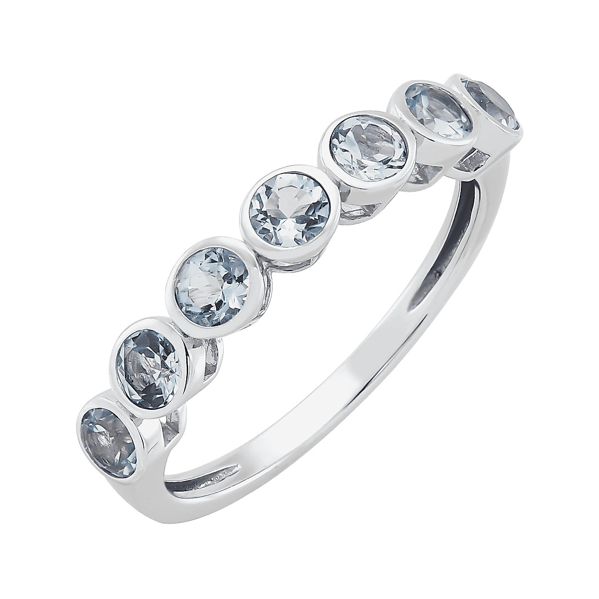 Welry Natural Aquamarine Seven Stone Band Ring in 10K White Gold, Size 8, Size 8