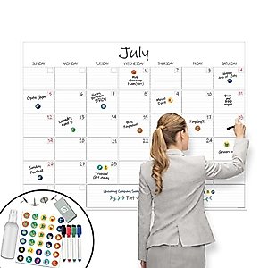 Large Dry Erase Calendar - 36”x48” Undated Erasable Monthly Calendar- Laminated Wall Calendar For Home And Office Organization