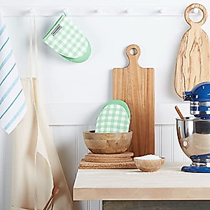 KitchenAid Gingham Mini Oven Mitt 2-Pack Set, Pistachio Green, 5.5"x8"