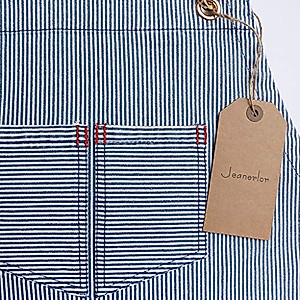 Jeanerlor Blue Striped Denim Aprons for Women and Men - Jean Cross Back Apron Adjustable Neck Unisex with 4 Pockets for Barista, Chef, Barber, Painter and Gardener, Adjustable M to XXL