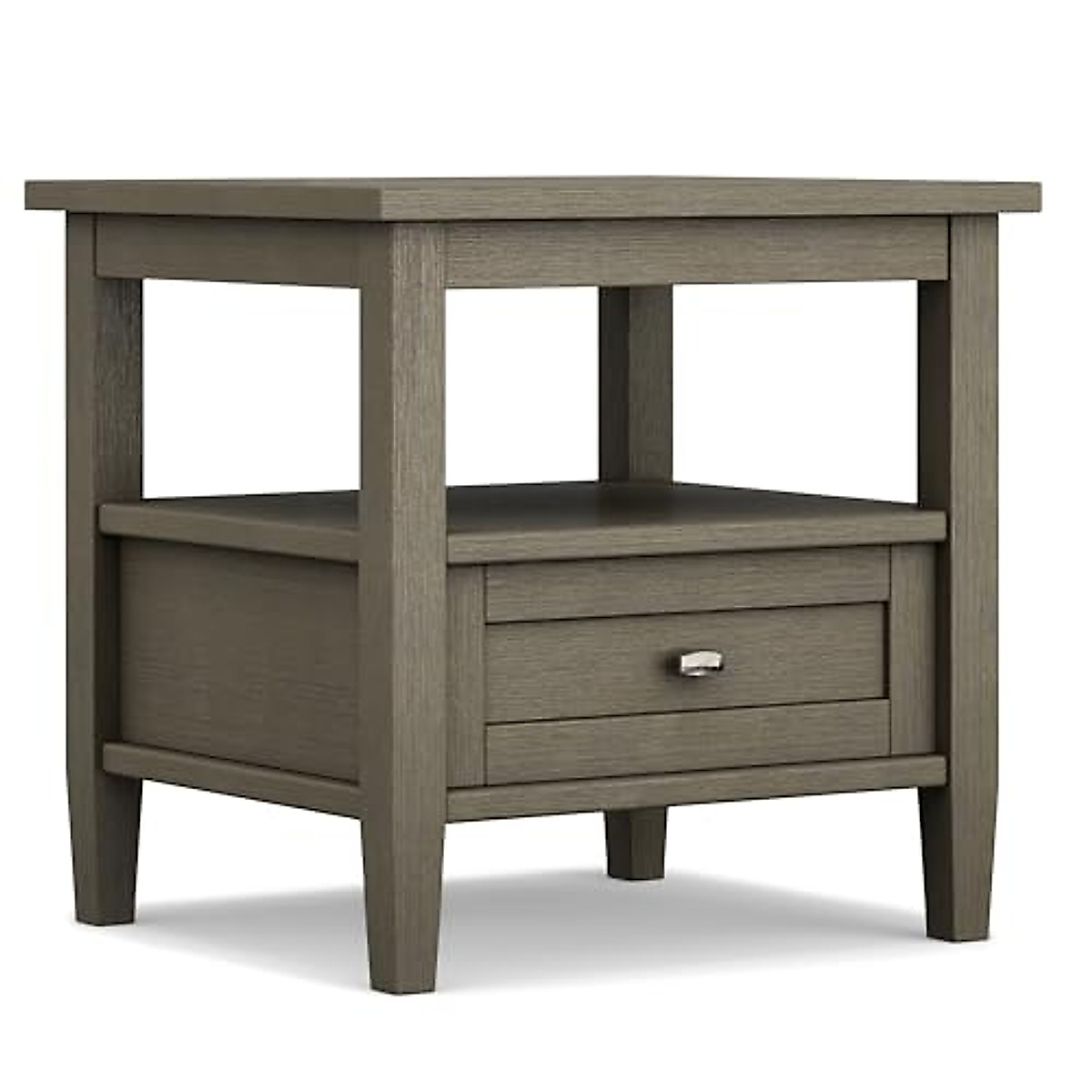 SIMPLIHOME Warm Shaker SOLID WOOD 20 inch wide Rectangle Rustic End Side Table in Farmhouse Grey with Storage, 1 Drawer and 1 Shelf, for the Living Room and Bedroom