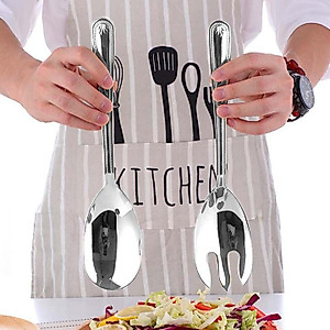 Large 12" Salad Servers Set Serving Spoon Spork 18/10 Stainless Steel - Silver