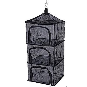 ASkinds Camping Drying Rack 3 Layers Hanging Dry Net Folding Mesh Hanger Outdoor Tableware Food Vegetables Dryer Rack with Zippers for Camping Hiking Fishing BBQ(Black)