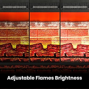 LGHM 44" Electric Fireplace with Mantel, Portable Freestanding Wood Stove Heater, Realistic 3D Dancing Flame Effect and Stacked Stone Surround, Remote Control Timer for Living Room, Bedroom…