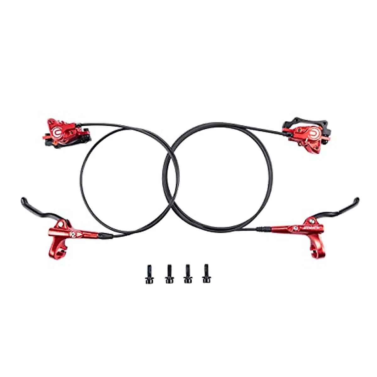 Cyclon MTB Hydraulic Disc Brakes Set, Black/Red Aluminum Alloy Hydraulic Brakes for Mountain Bike Left Front 1000mm Right Rear 1700mm Hydraulic Bicycle Brakes with is/PM Adapter Fit 160mm Rotor