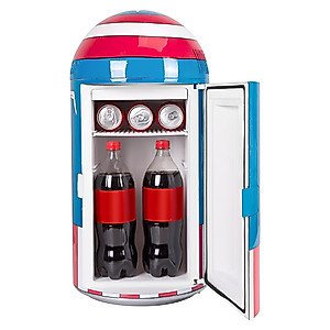 Marvel Comics Captain America Vintage Uniform Pattern Thermoelectric Cooler Mini Fridge, red/White/Blue, 14 L
