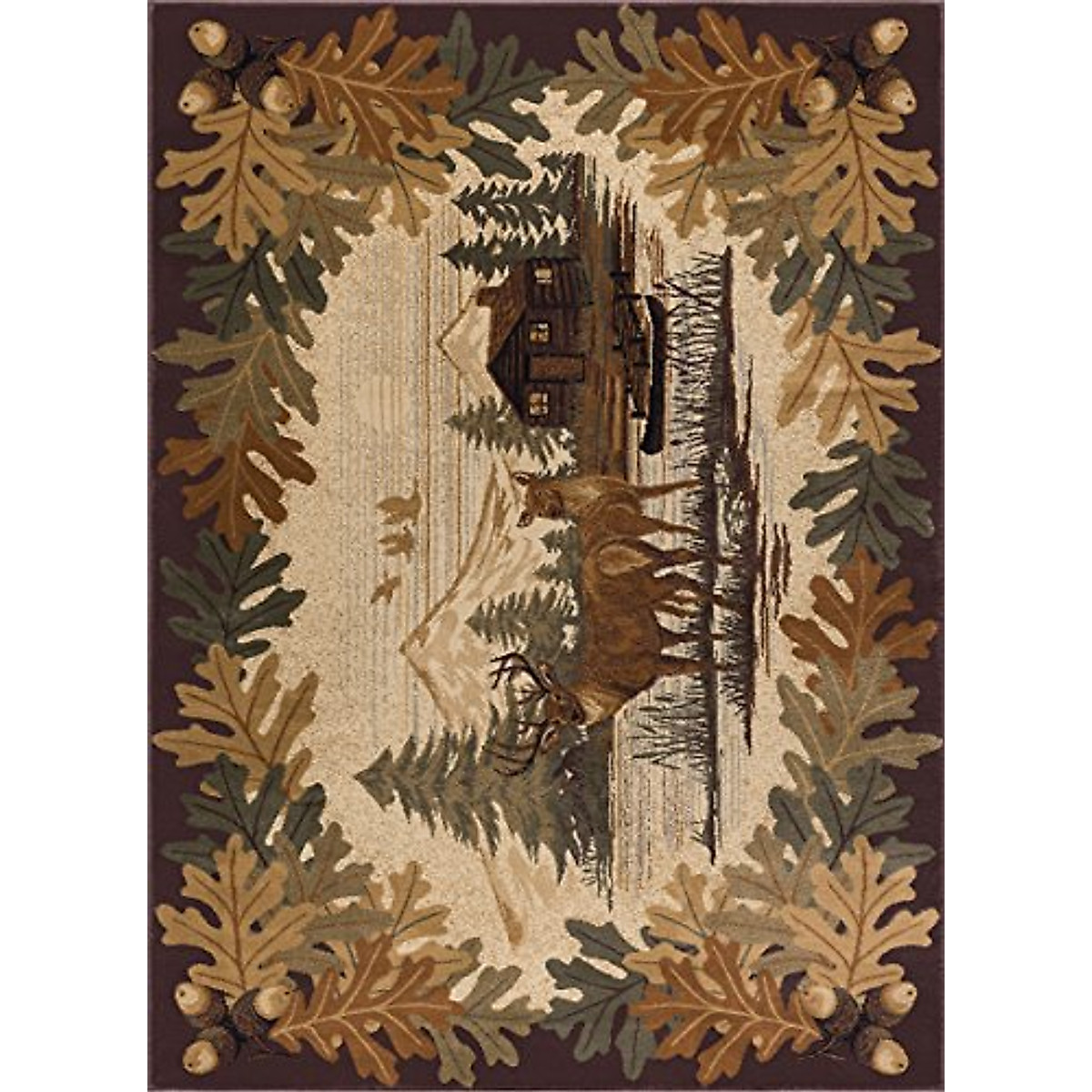 Oak Deer Brown 5x7 Area Rug Cabin for Living Room - Bedroom or DiningRoom - Lodge, Novelty Deer Syle Farmhouse Rugs & Rustic Indoor Carpet