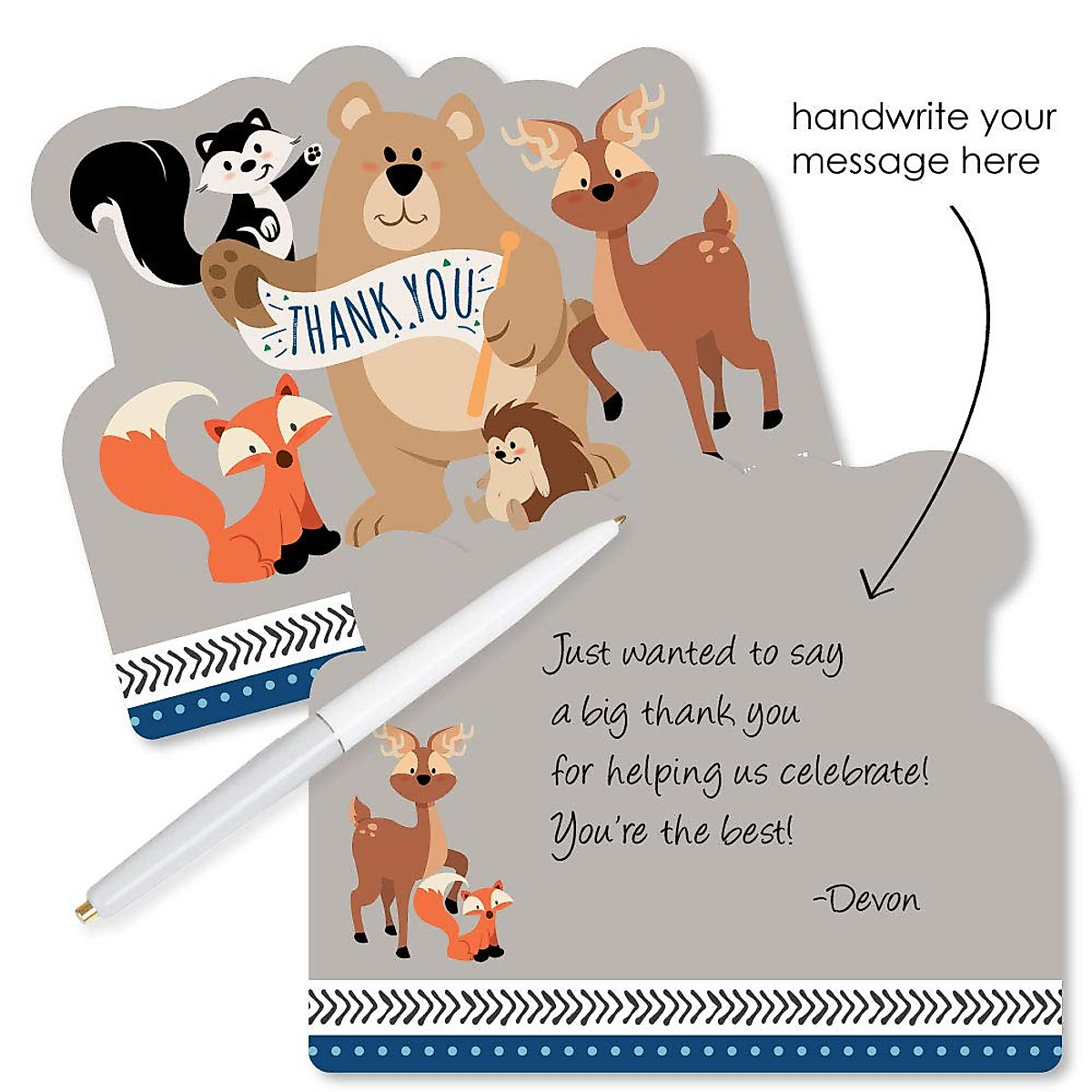 Stay Wild - Forest Animals - Shaped Thank You Cards - Woodland Baby Shower or Birthday Party Thank You Note Cards with Envelopes - Set of 12