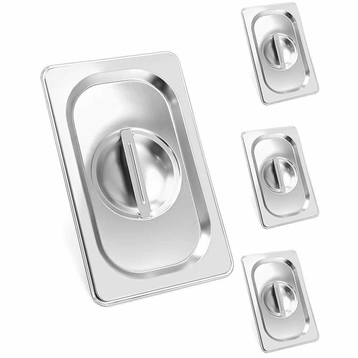 QWORK Solid Pan Lid with Handle, 4 Pack Stainless Steel Steam Table Pan Cover for 1/4 Size Steam Pans