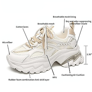 CHENSAN Women's Chunky Dad Shoes Fashion Sneakers Lightweight Breathable Platform Shoes Casual Walking Shoes (7,White)