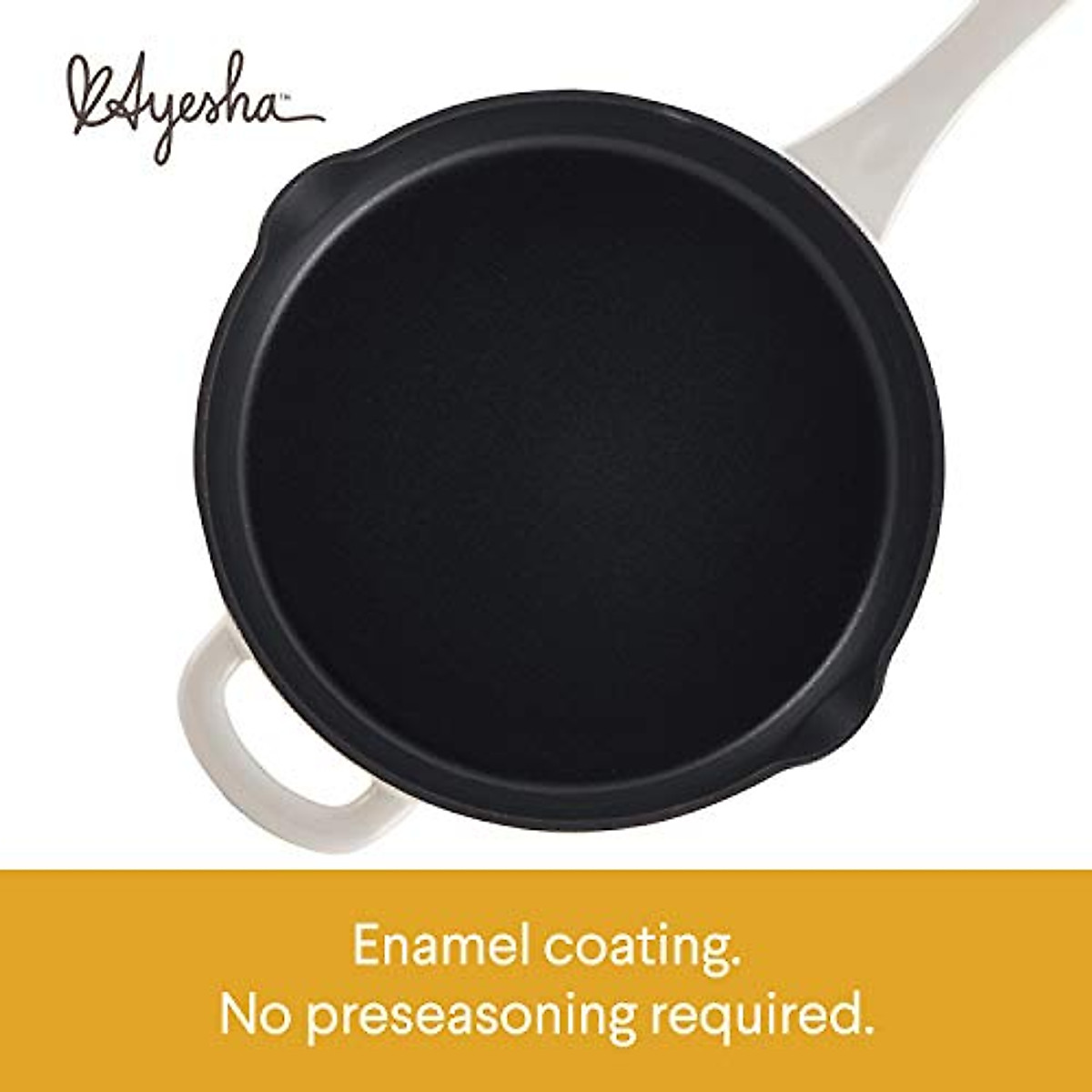 Ayesha Curry Enameled Cast Iron Skillet/Fry Pan with Pour Spouts, 10 Inch, French Vanilla