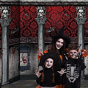 3Pcs Halloween Gothic Mansion Backdrop Decoration, Plastic Halloween Gothic Mansion Room Scene Setters Photography Background Wallpapers for Halloween Haunted House Party Decoration, 54×108 inches