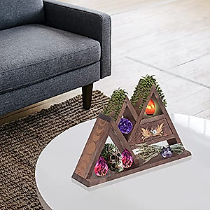 SSISSI Moon Phase Mountain Shelf - Triangle Shelf with Drawer - Moon Shelf for Crystals - Crystal Holder - Witchy Room Decor - Boho Decor - Wooden Rustic Crystal Shelf - Woodland Nursery Decor