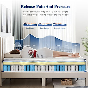 Zeelovtress 12 Inch California King Mattress, Cool Gel Memory Foam Hybrid Mattress in a Box, with Medium Firm Pocketed Coils for Motion Isolation and Pain Pressure Relief